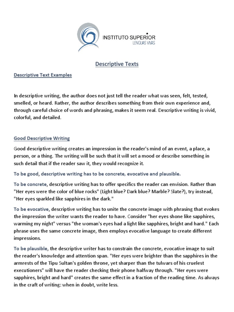 Descriptive Texts General Information and Examples | PDF | Metaphor ...