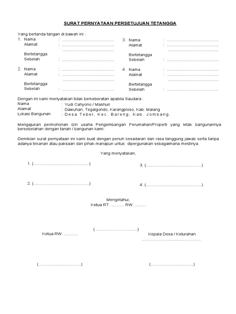 Surat Persetujuan Tetangga | PDF