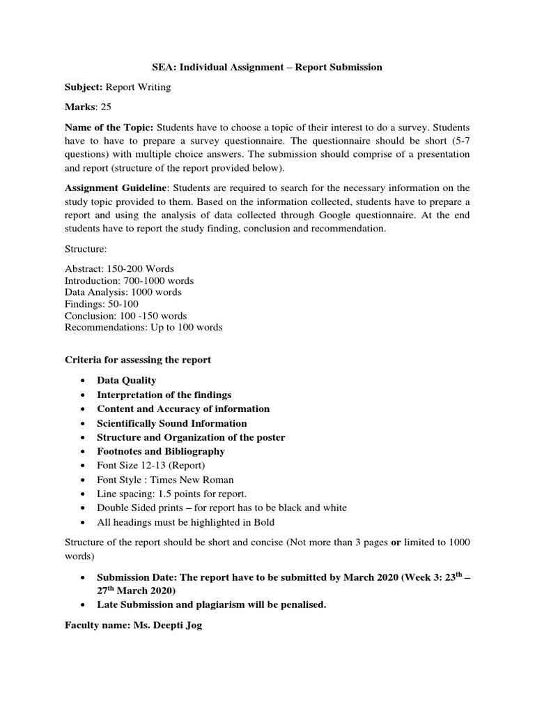 SEA (Individual Assesment) - Report Writing | PDF