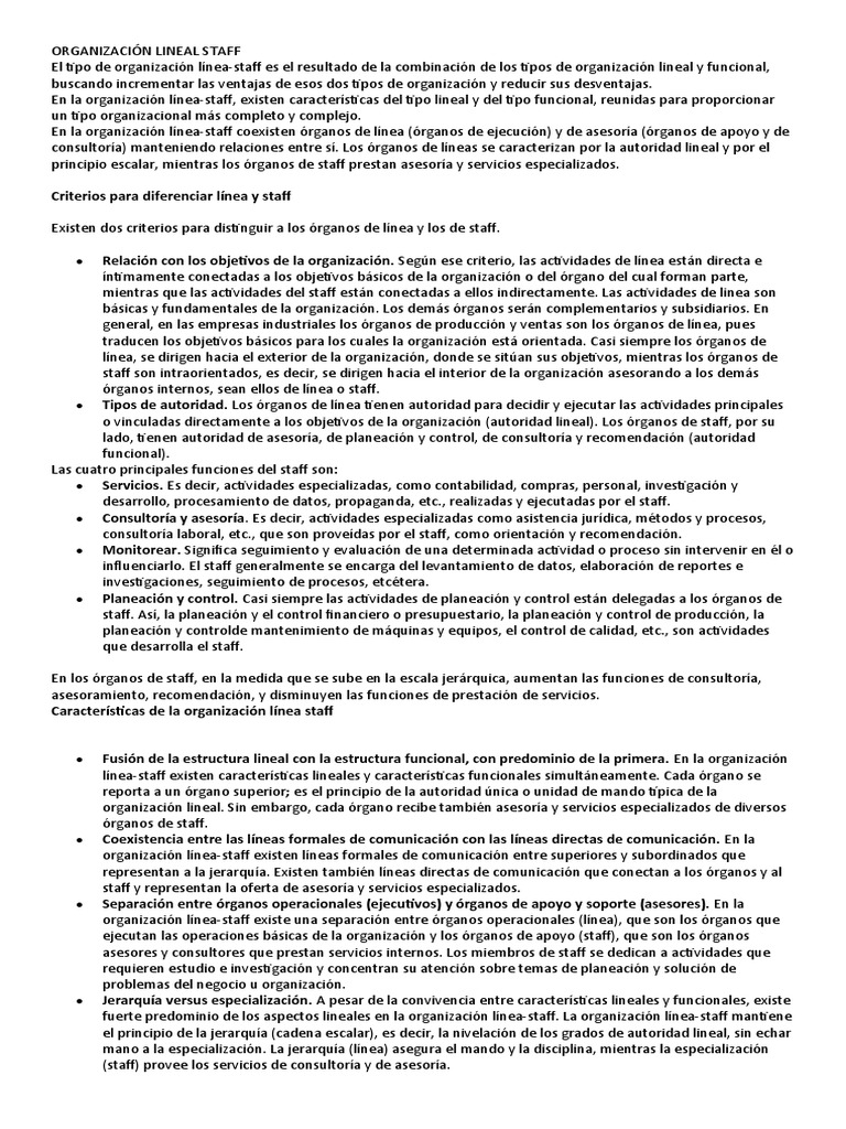 Organizacion Lineal Staff | PDF | Economias