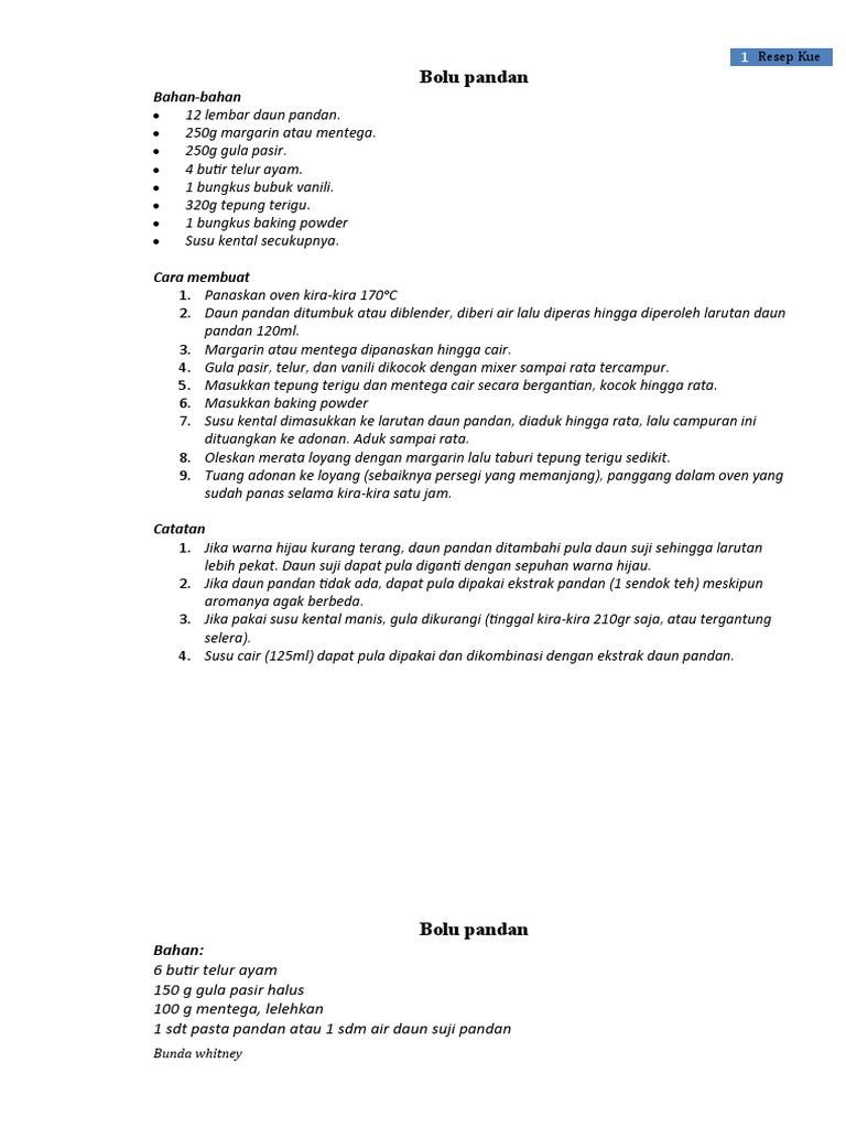 Resep Kue dan Puding Pandan | PDF