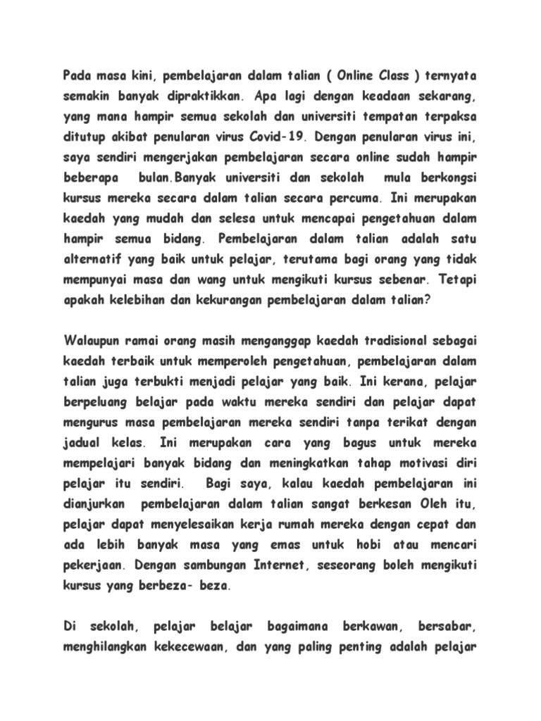 Kelebihan Dan Kelemahan Belajar Dalam Talian - Harshini Cva | PDF