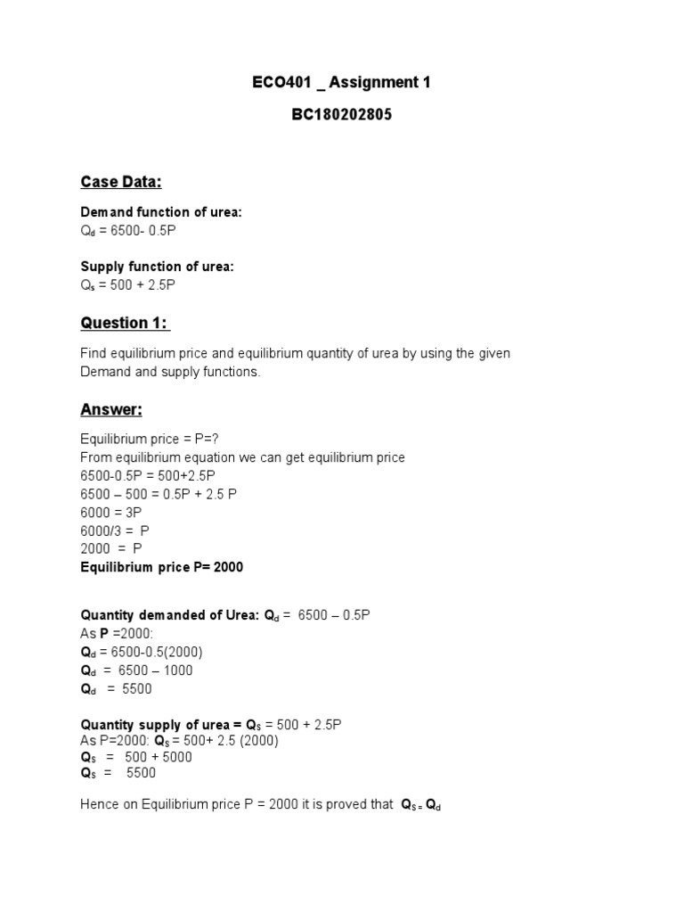 Urea Market Equilibrium Analysis | PDF | Teaching Methods & Materials | Science & Mathematics