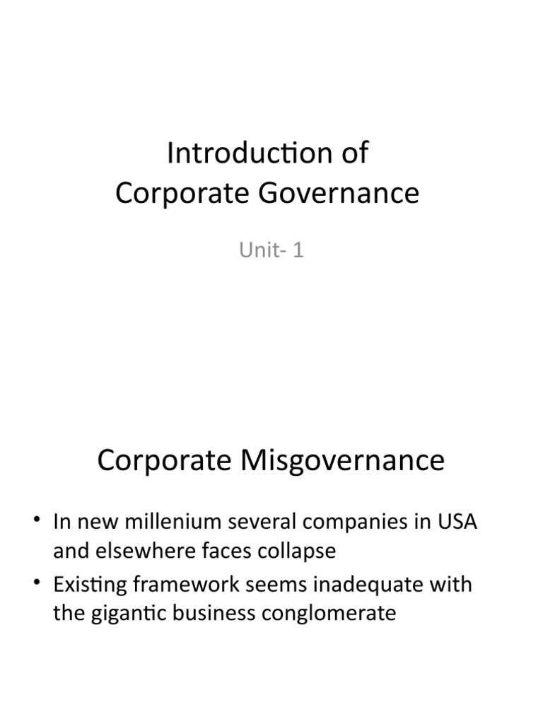 Introduction of Corporate Governance: Unit-1 | PDF | Corporate ...