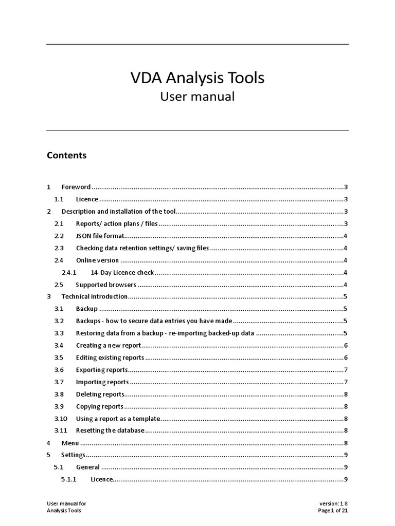 VDA Analysis Tools User Manual 1.8 | PDF | Computer File | Backup