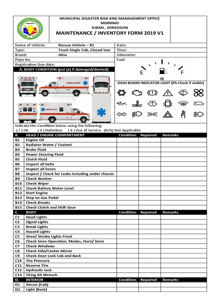 Vehicle Maintenance Form | PDF | Truck | Manufactured Goods