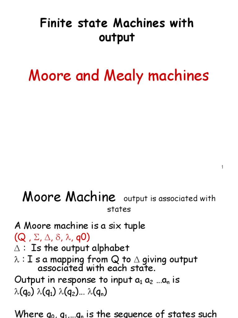 Moore and Mealy Machines | PDF | Computer Science | Theoretical Computer Science