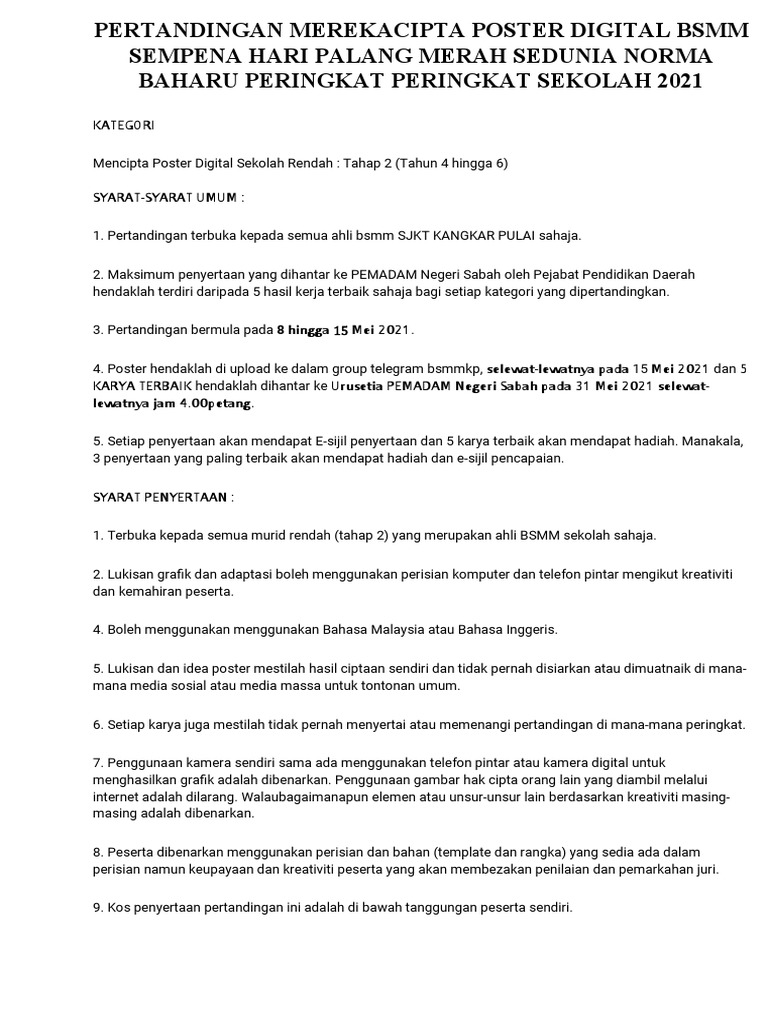 Pertandingan Merekacipta Poster Digital BSMM Sempena Hari Palang Merah Sedunia Norma Baharu ...