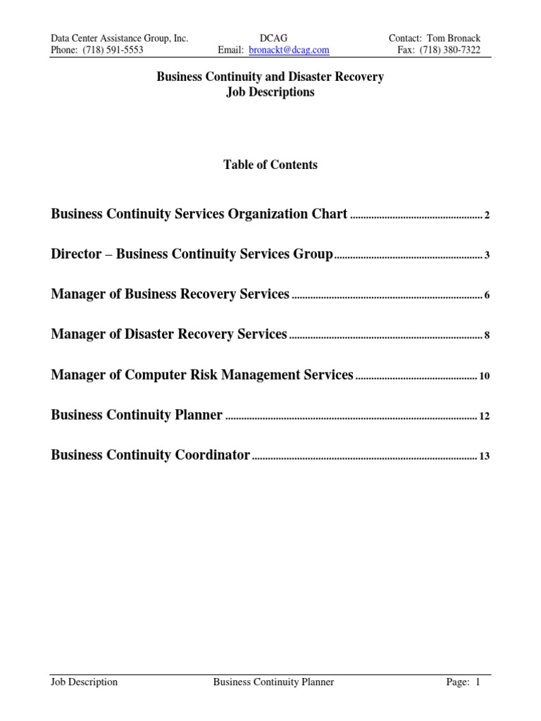 Business Continuity and Disaster Recovery Job Descriptions | PDF | Risk ...
