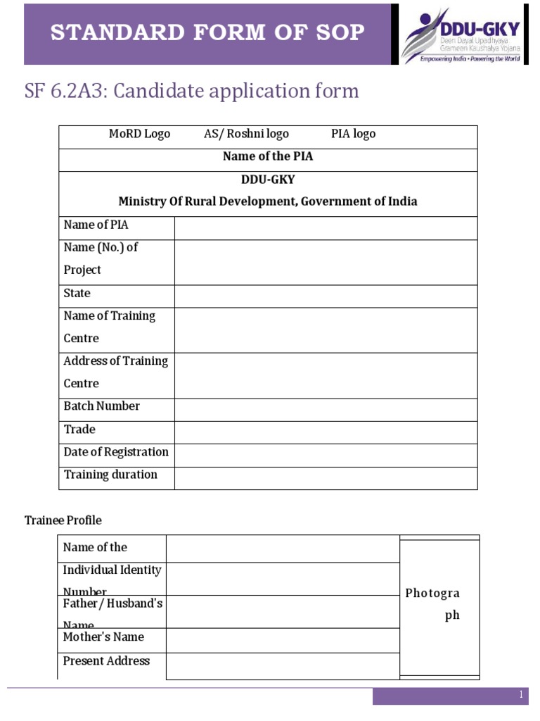 Standard Form of Sop: SF 6.2A3: Candidate Application Form | PDF