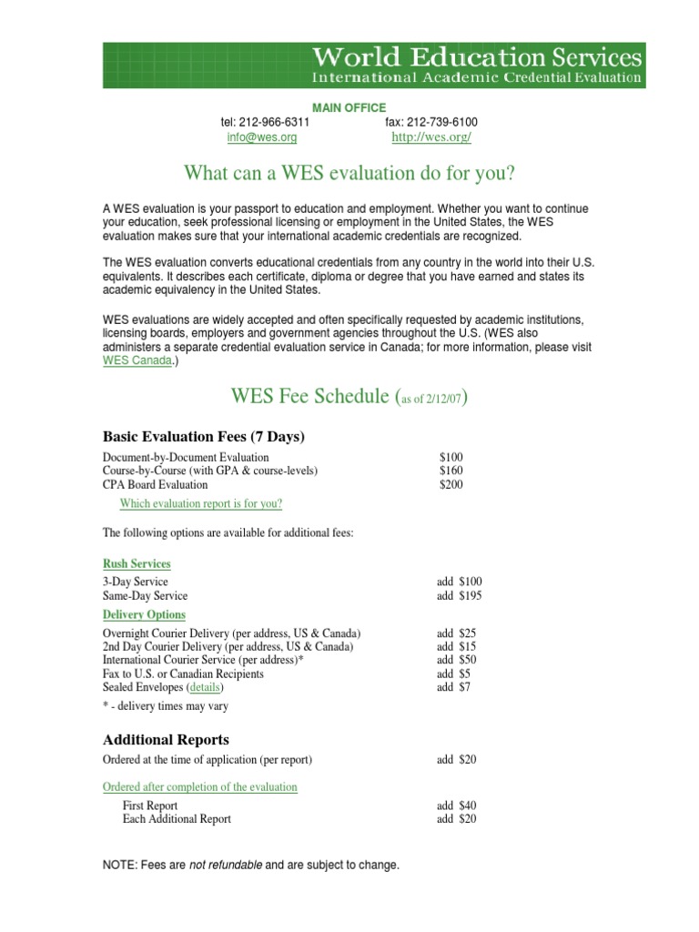 What Can A WES Evaluation Do For You?: Basic Evaluation Fees (7 Days ...