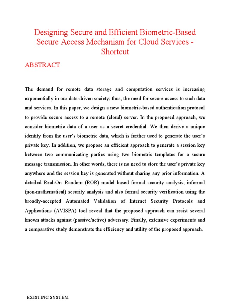 Designing Secure and Efficient Biometric-Based Secure Access Mechanism For Cloud Services ...