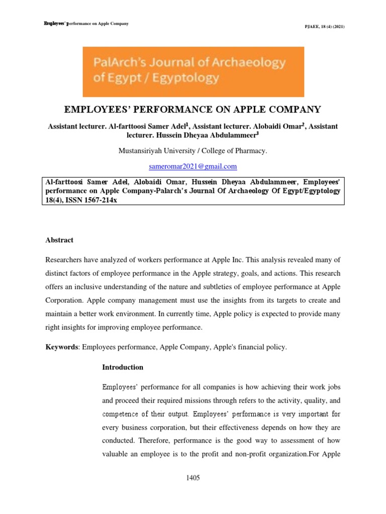 Employees' Performance On Apple Company PJAEE, 18 (4) (2021) | PDF ...