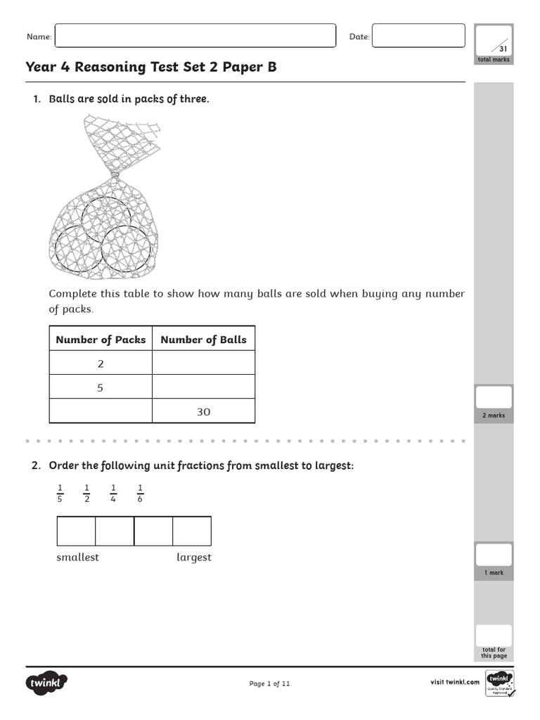 Year 4 Reasoning Test Set 2 Paper B | PDF | Rectangle | Elementary ...