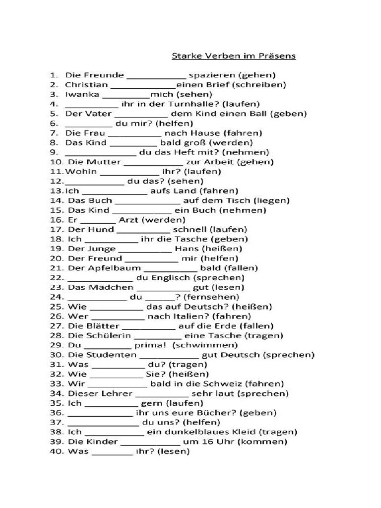 Starke Verben Uebung | PDF