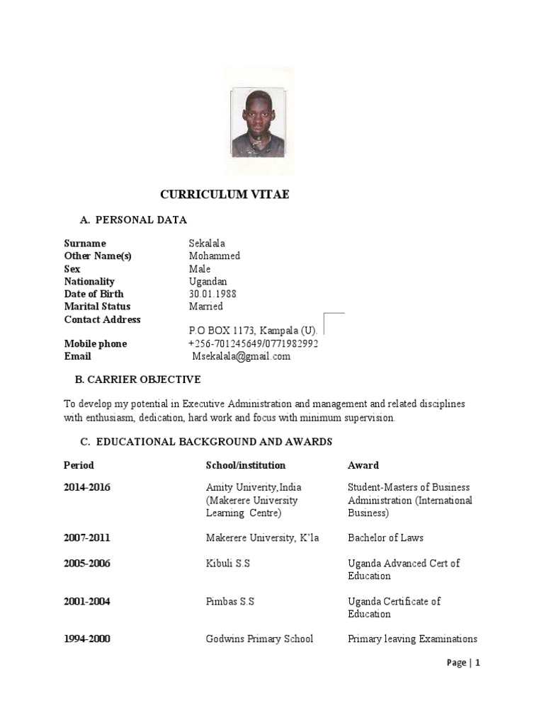 Curriculum Vitae Sekalala | PDF | Teachers | Uganda