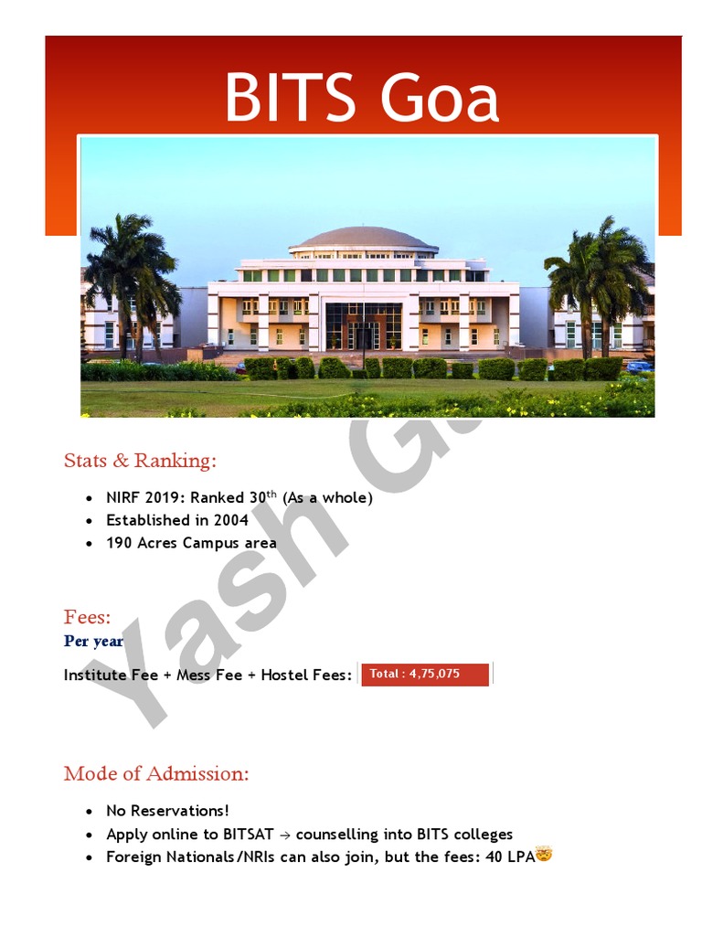 Bits Goa: Stats & Ranking | PDF | Science And Technology | Engineering
