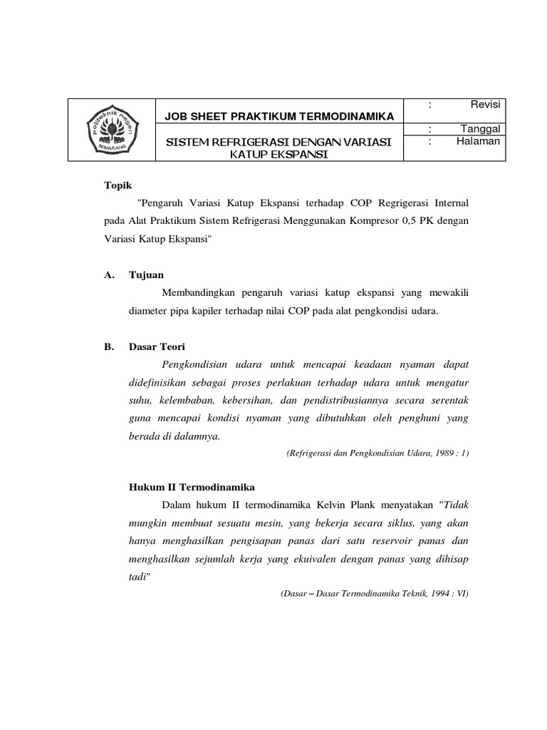 Bab 1 Sistem Refigerasi Dengan Variasi Katup Ekspansi | PDF