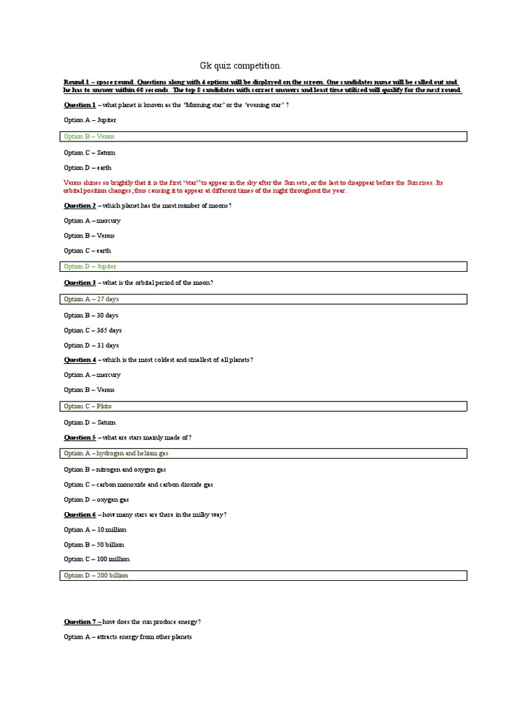 GK Quiz Competition | PDF | Planets | Venus