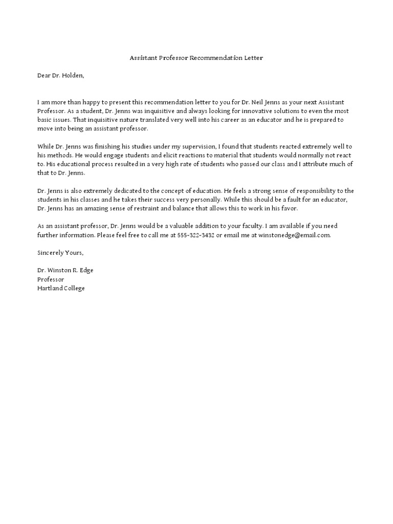 Assistant Professor Recommendation Letter | PDF