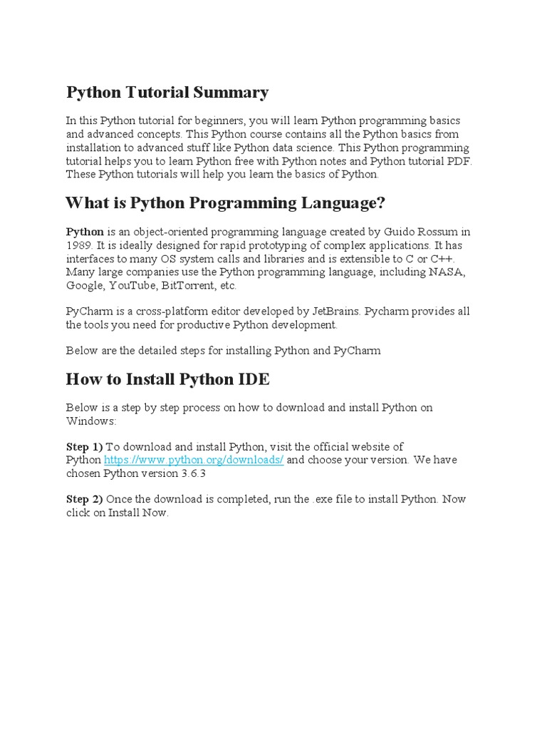 Python Tutorial Summary Python Is An Object Oriented Programming 