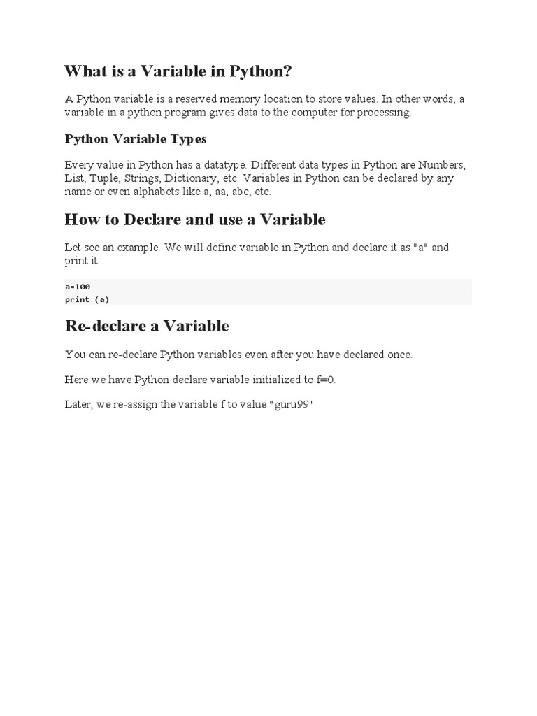 Introduction To Variables in Python | PDF | Variable (Computer Science) | String (Computer Science)