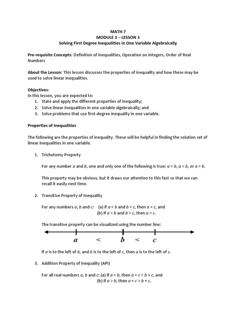 M3L3 Solving First Degree Inequalities | PDF | Inequality (Mathematics ...