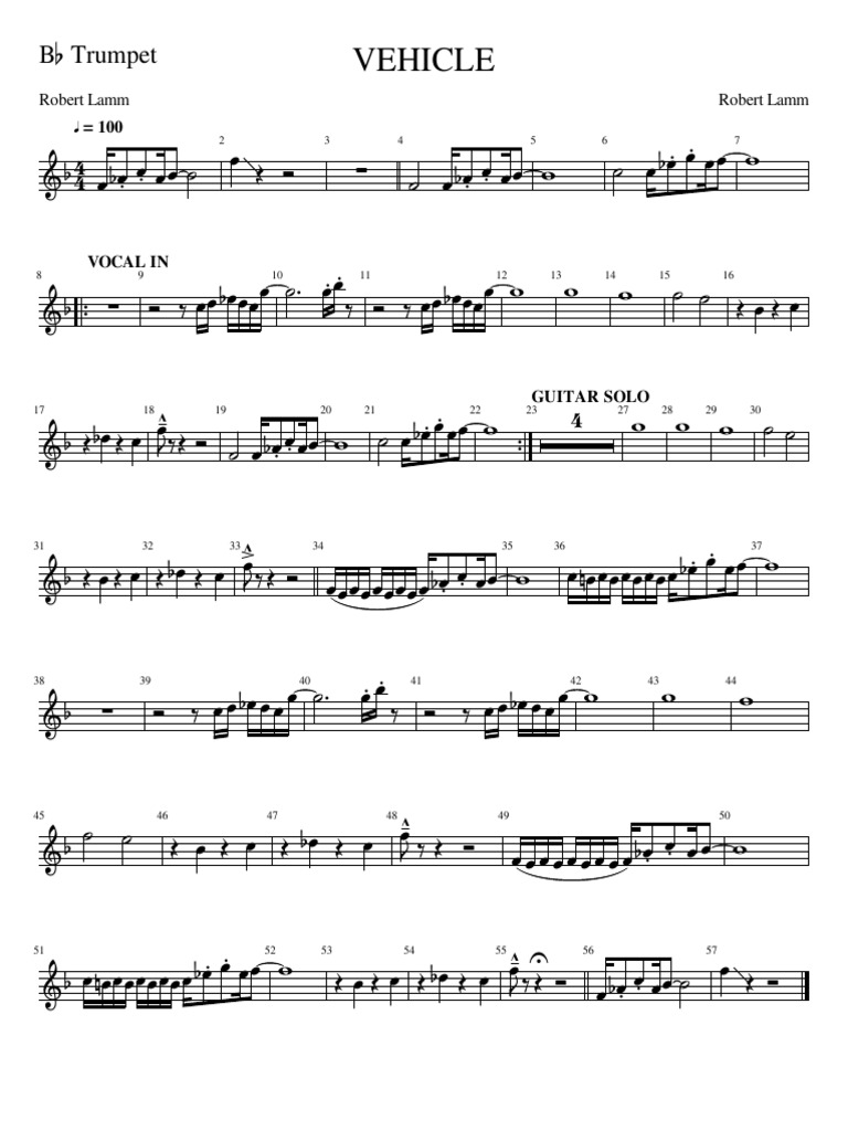 Vehicle Trumpet Sheet Music | PDF