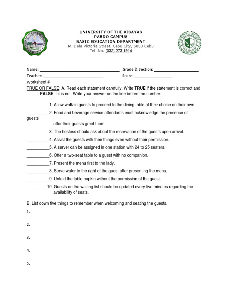Tle 9 Worksheets (4th Quarter) | PDF | Menu | Restaurants
