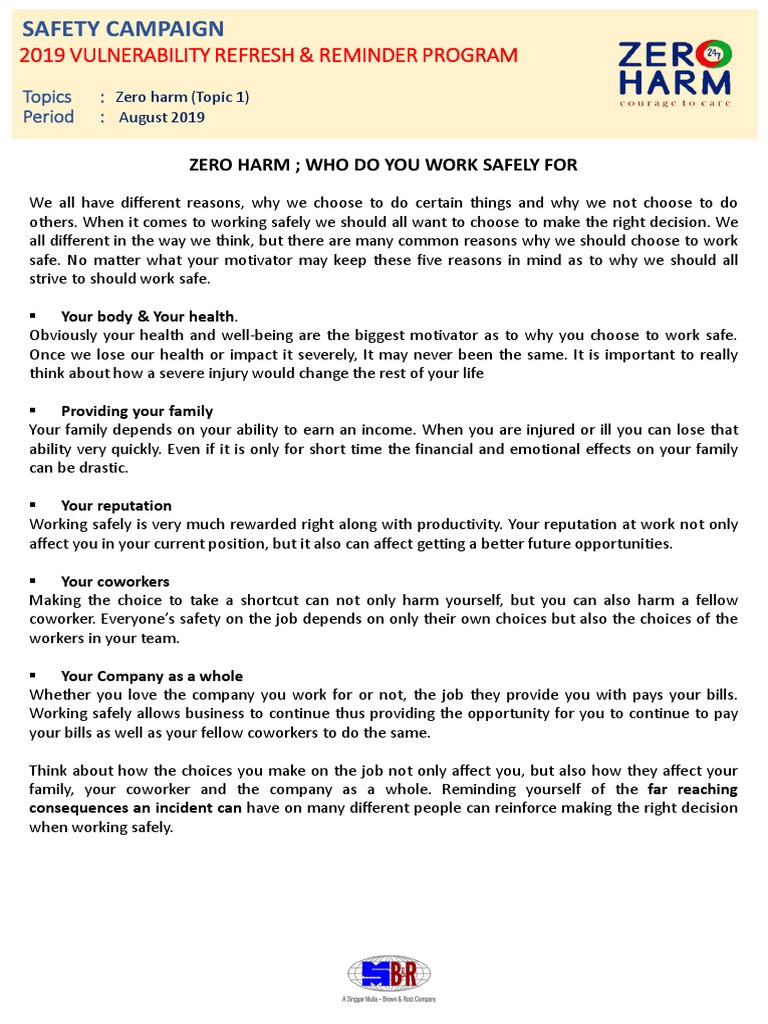 Zero Harm: Safety Motivations Explained | PDF