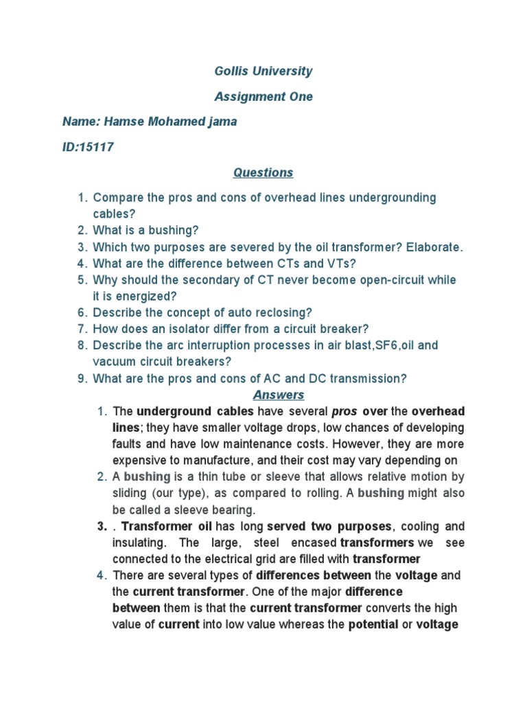 Gollis University Assignment One Name: Hamse Mohamed Jama ID:15117 ...