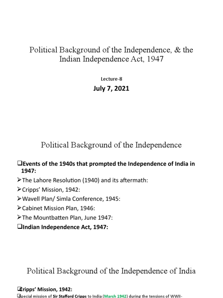 HIS103, L-8, Indian Independence Act 1947 | PDF | British Raj ...