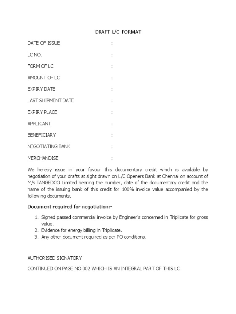 LC No. Format | PDF | Letter Of Credit | Government