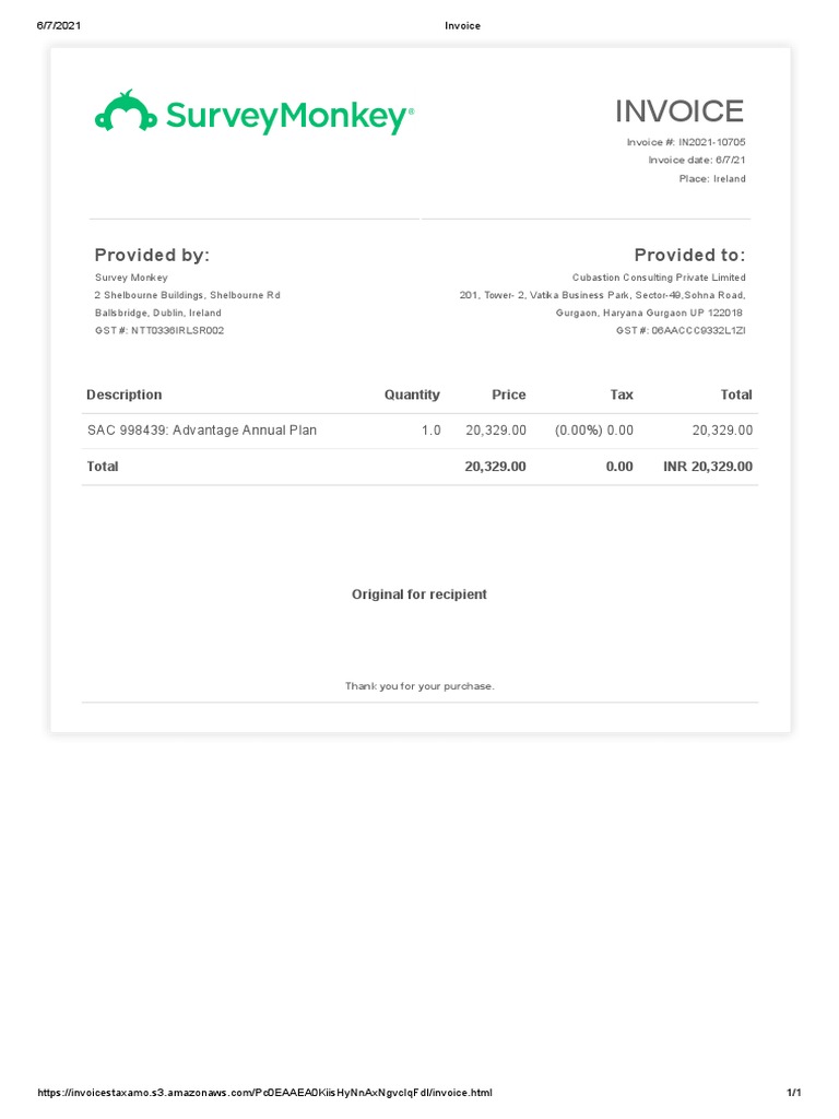 Invoice - Survery Monkey | PDF