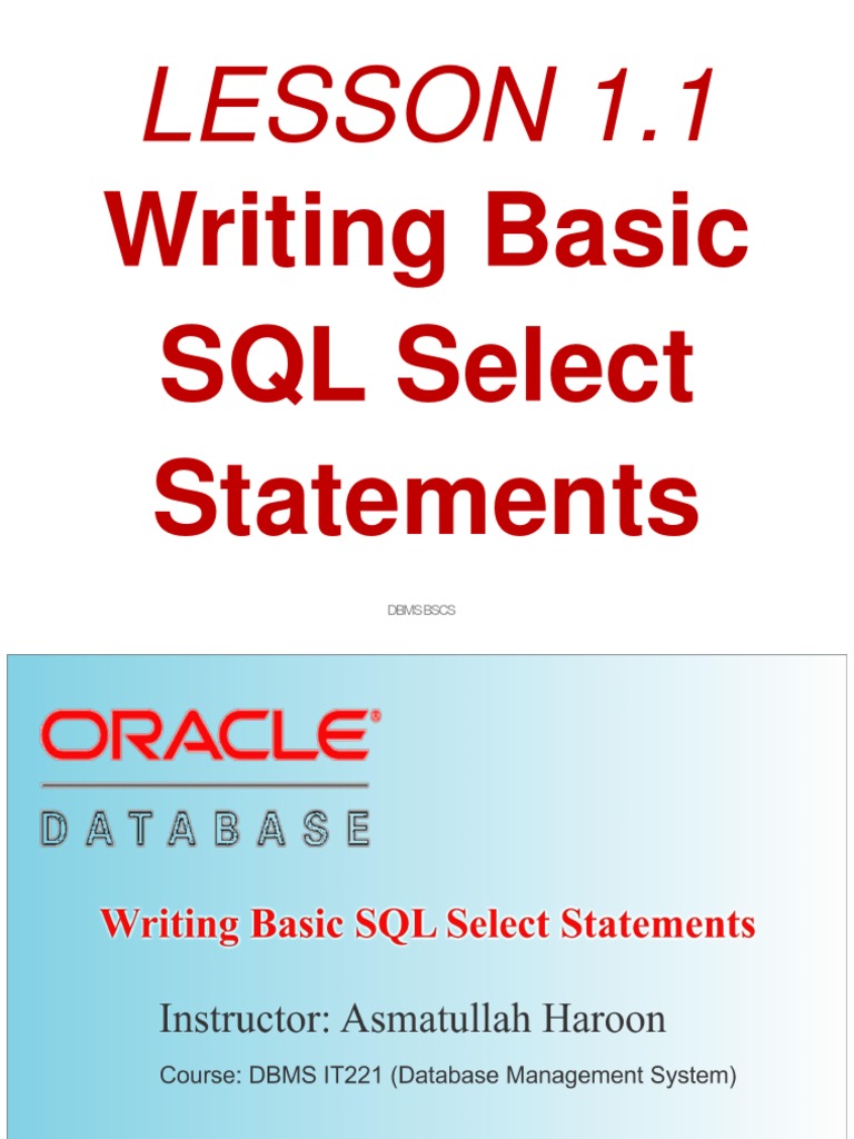 Lesson 1.1: Writing Basic SQL Select Statements | PDF