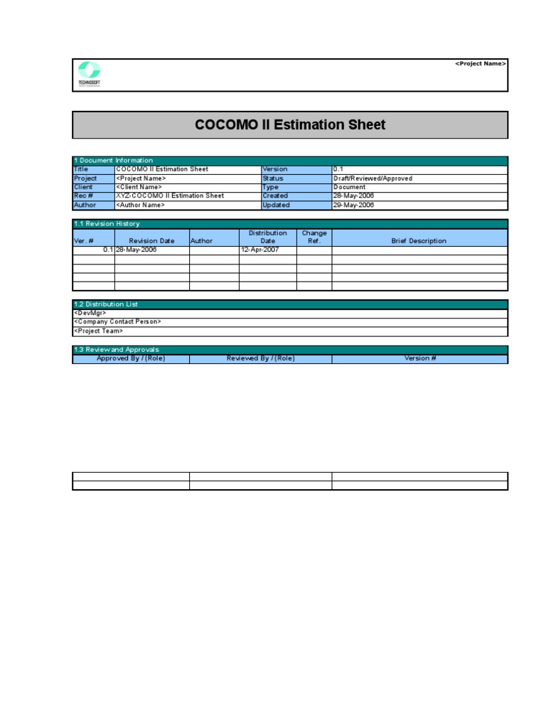 QMS Cocomo II Estimation Sheet Template | PDF | Information Technology ...