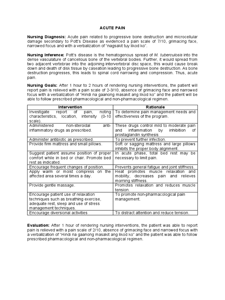 NCP Acute Pain Rhea Final | PDF | Pain | Relaxation (Psychology)