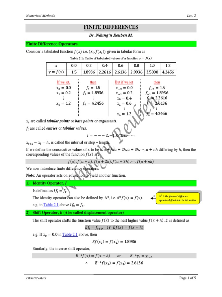Finite Difference Operators Explained | PDF | Finite Difference ...