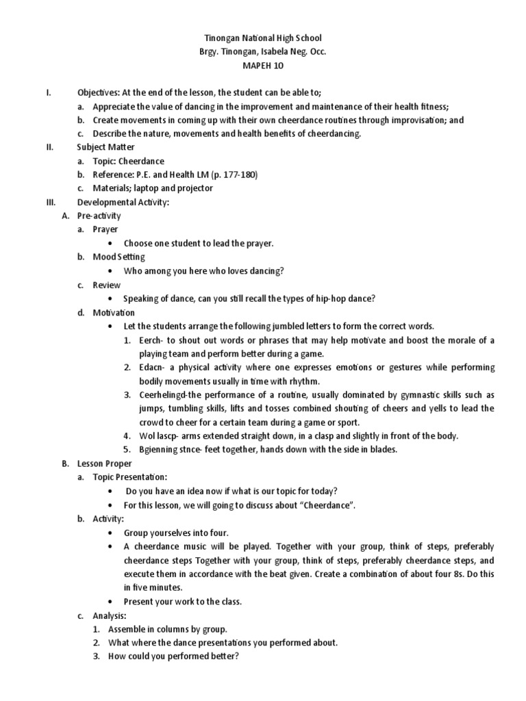 Lesson Plan Cheer Dance | PDF | Dances | Cheerleading