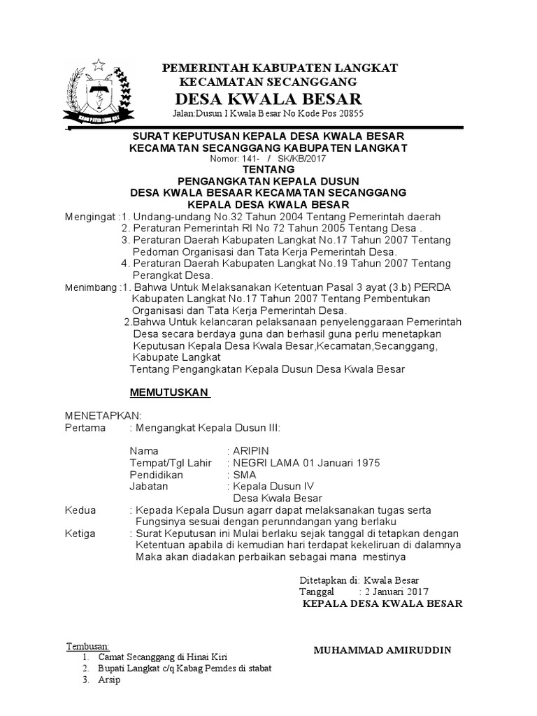 SK Kepala Dusun | PDF