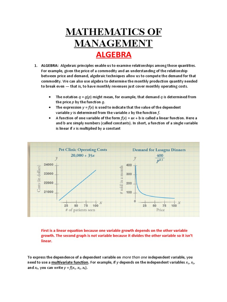 Algebra and Functions in Management | PDF | Price Elasticity Of Demand ...