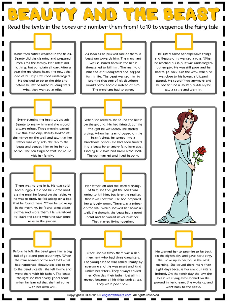 Beauty and The Beast Esl Printable Reading Comprehension Questions ...