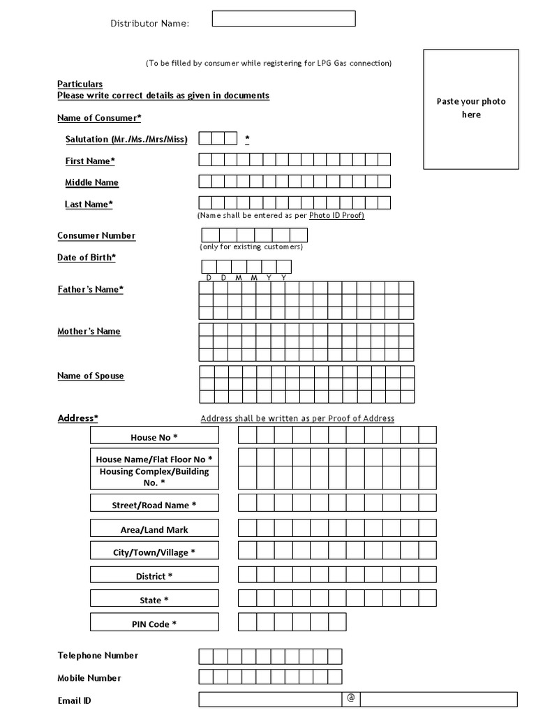 Indane Gas New Connection Application Form PDF | PDF | Access Control | Document