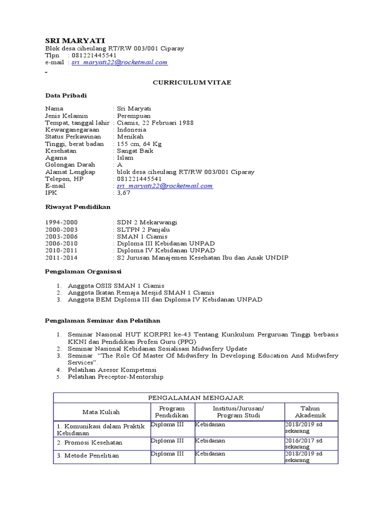CV Sri Maryati 2021 | PDF
