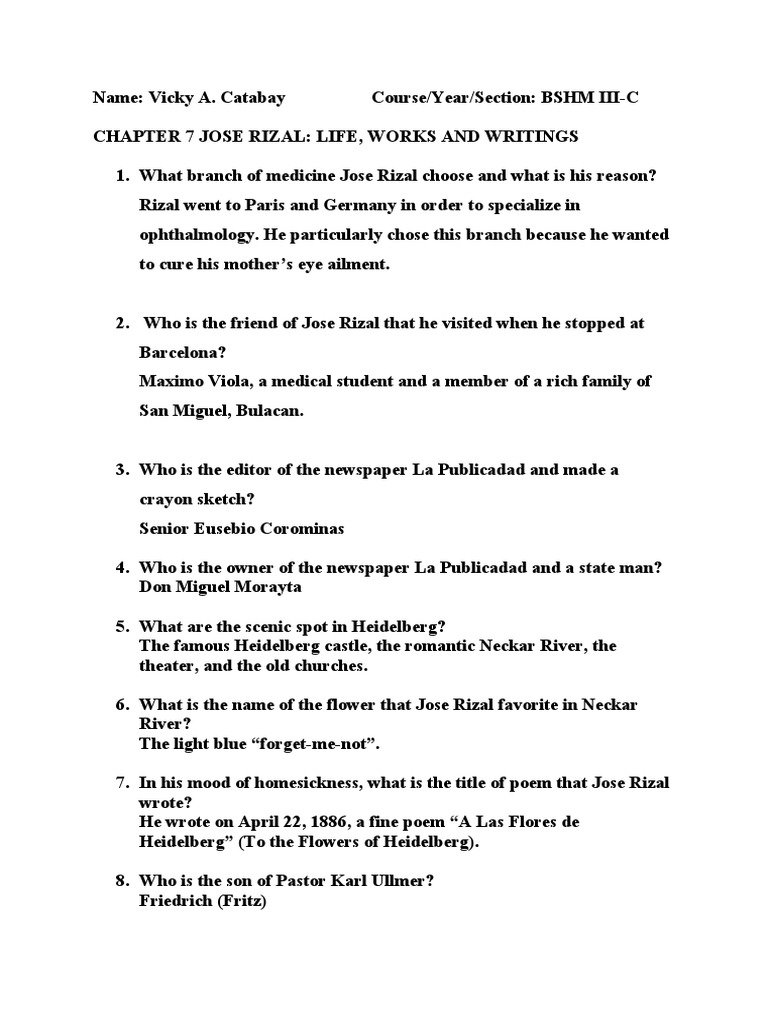 Chapter 7 Jose Rizal, Life, Works and Writings | PDF