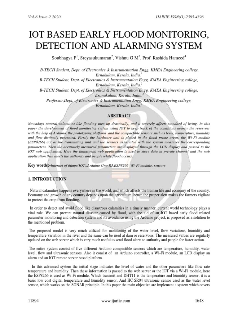 IOT BASED EARLY FLOOD MONITORIN DETECTION AND ALARMING SYSTEM Ijariie11894 | PDF | Liquid ...