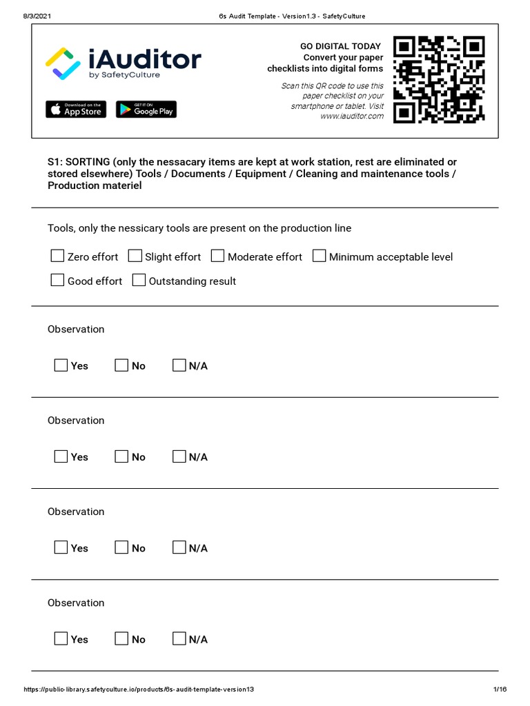 6S Audit Checklist Template | PDF | Occupational Safety And Health | Safety