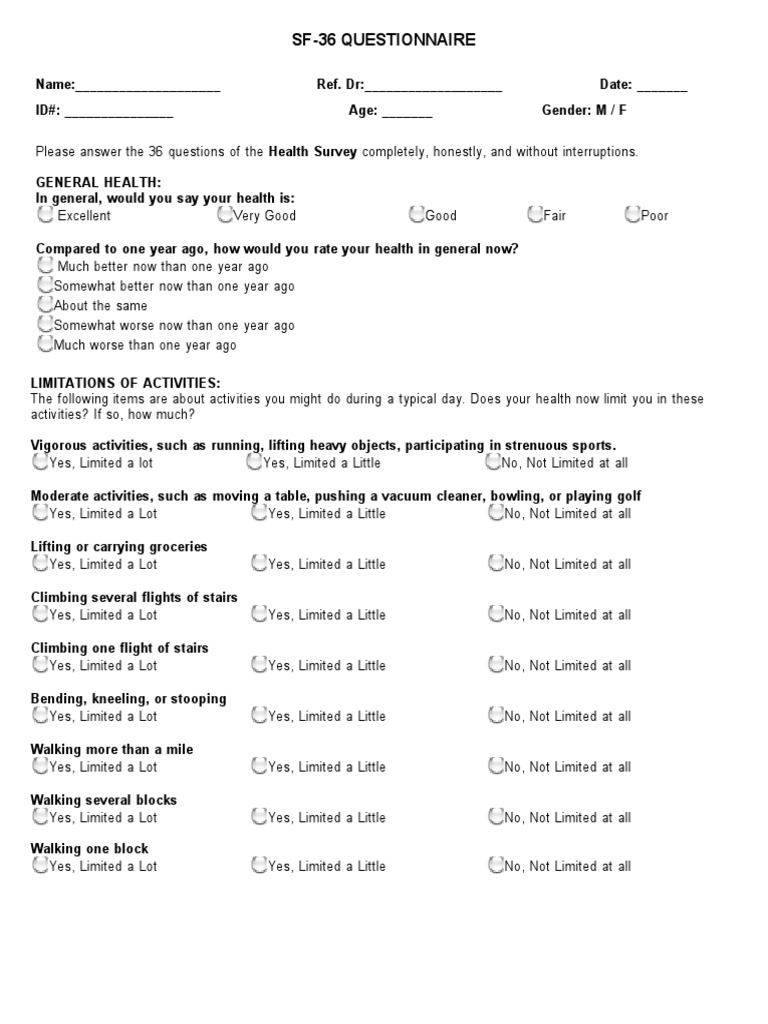 Short Form Health Survey (SF-36) | PDF | Pain | Feeling