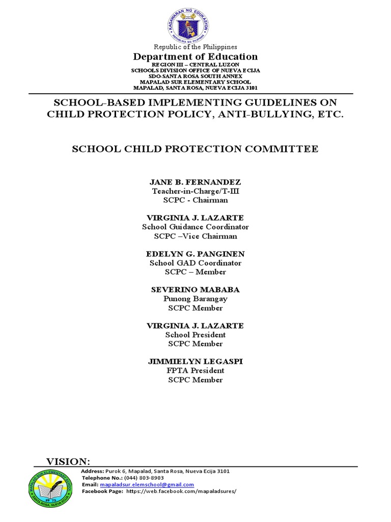 School Implementing Guidelines Child Protection Policy | PDF | Bullying ...