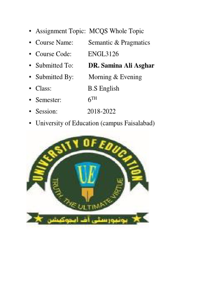 Mam Samina File MCQS Semantics | PDF | Ambiguity | Language Mechanics